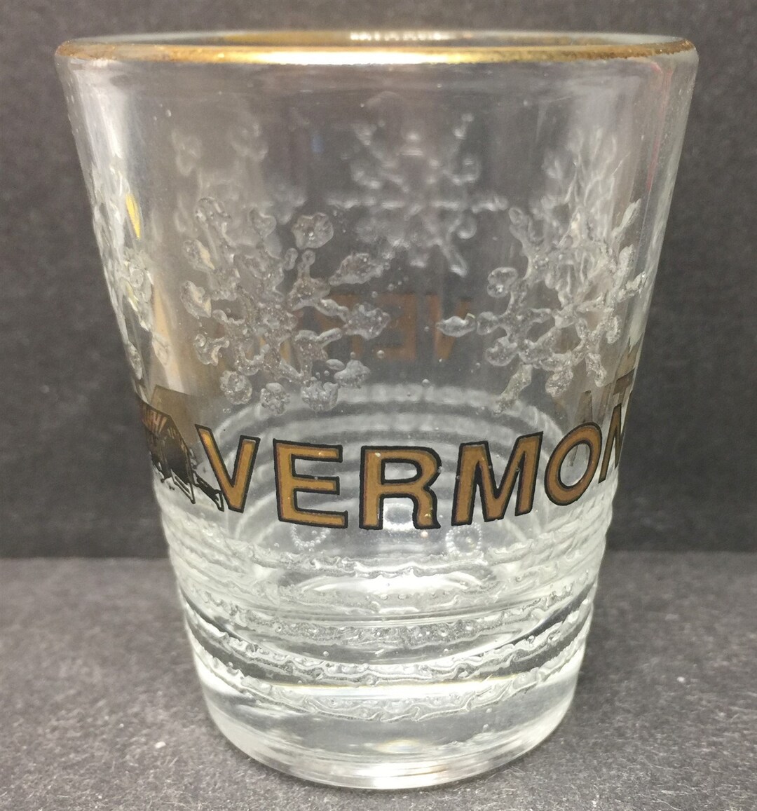 Vermont and Snow Flakes on 1oz Glass Shot Glass on Gold Rim - NEW - Etsy