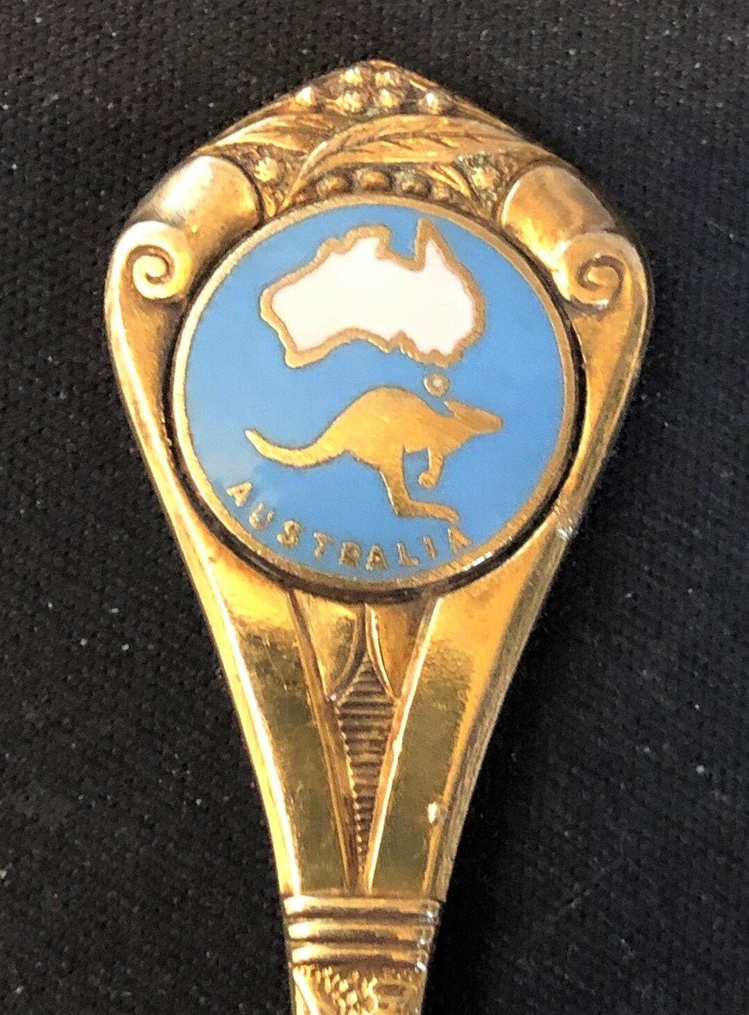 Australia, Kangaroo & Map on Light Blue (top) on Silver Plated Souvenir ...