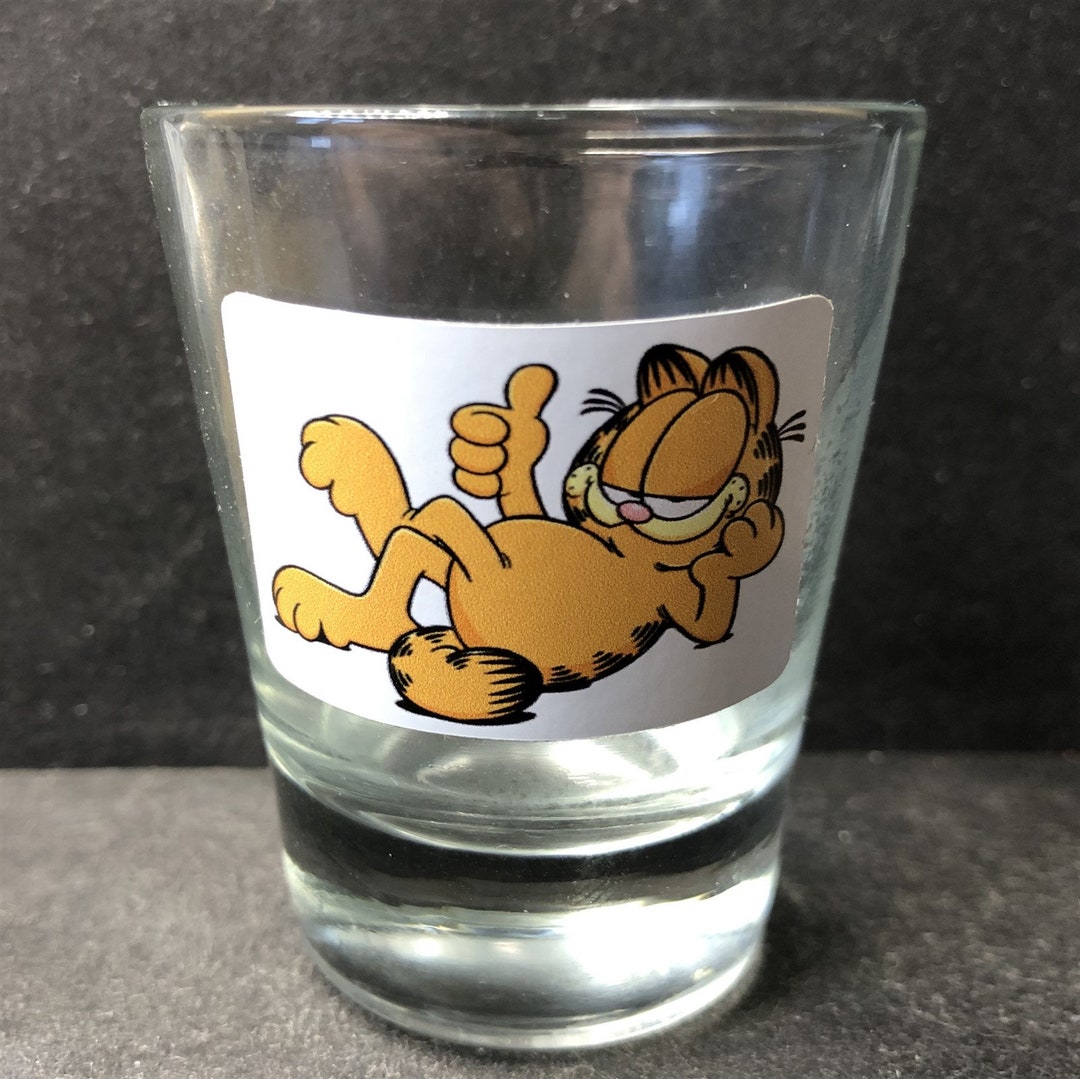 Garfield Lying Down on 1oz Glass Shot Glass - NEW - Etsy