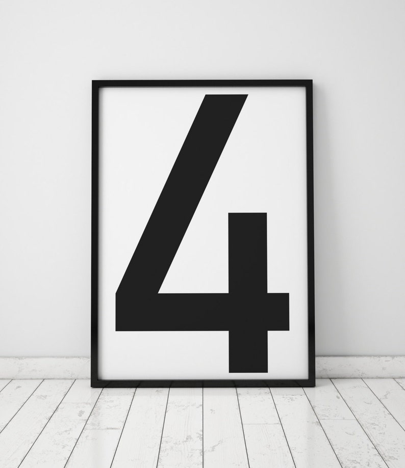 Number 4 Print, Wall Art, Scandinavian Art, Scandinavian Poster, Number ...
