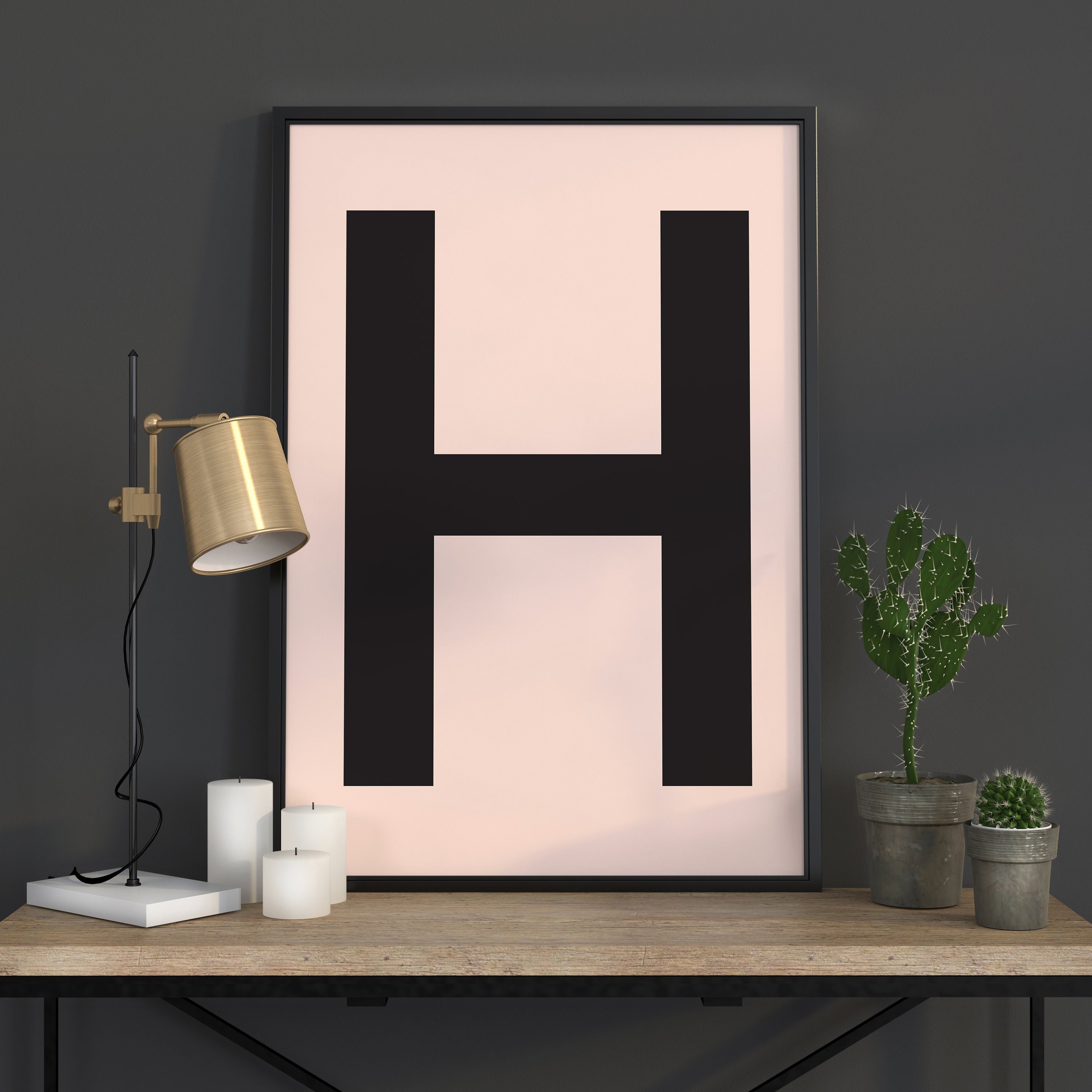 H Letter Poster Blush Pink Background, Initial Wall Art, Scandi Art ...