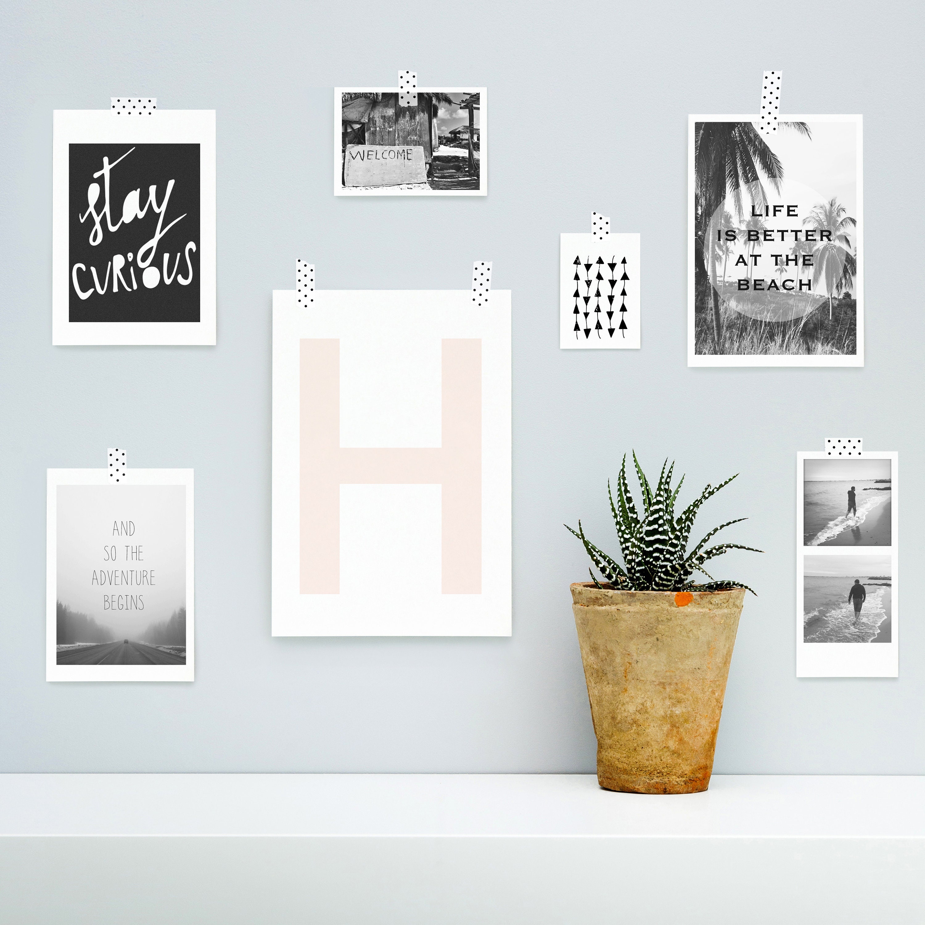 H Letter Poster Blush Pink, Initial Wall Art, Scandinavian Art ...