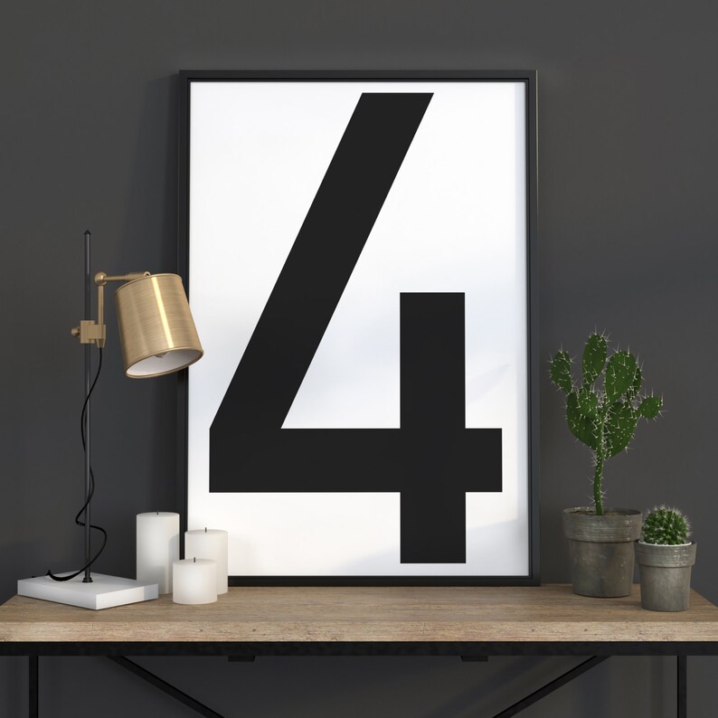 Number 4 Print, Wall Art, Scandinavian Art, Scandinavian Poster, Number ...