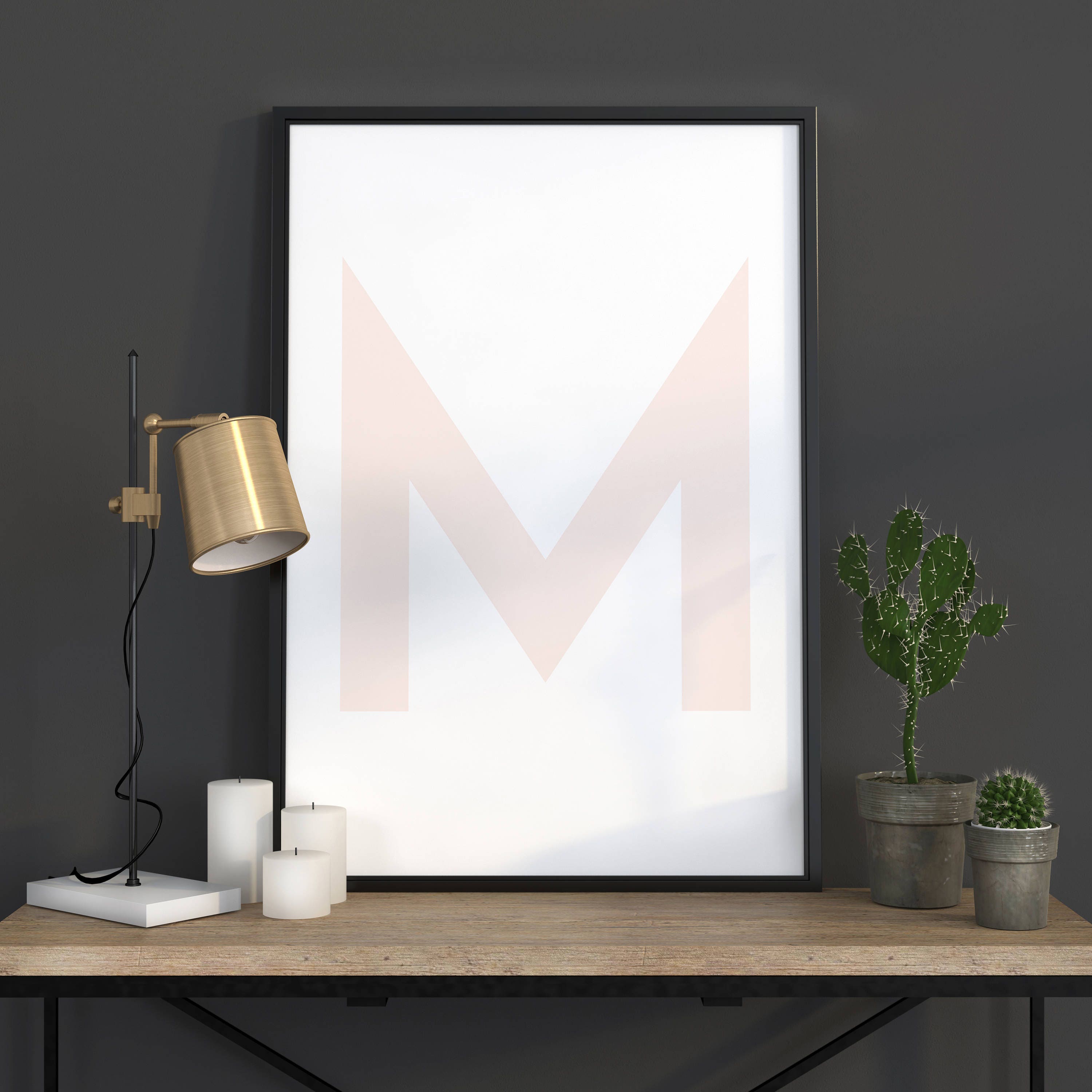 M Letter Poster Blush Pink Initial Wall Art Scandinavian - Etsy