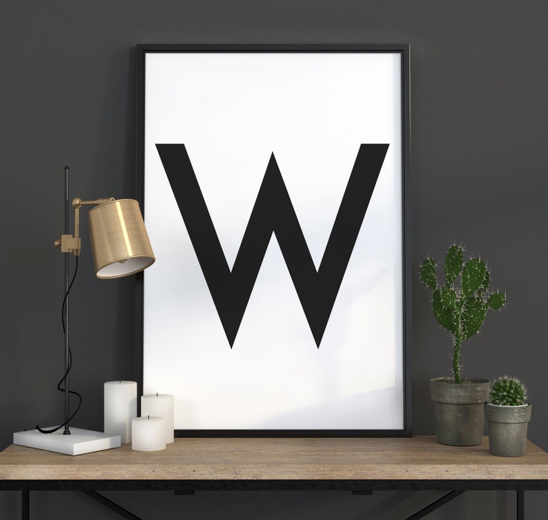 W Letter Print, Initial Wall Art, Scandinavian Art, Scandinavian Poster ...