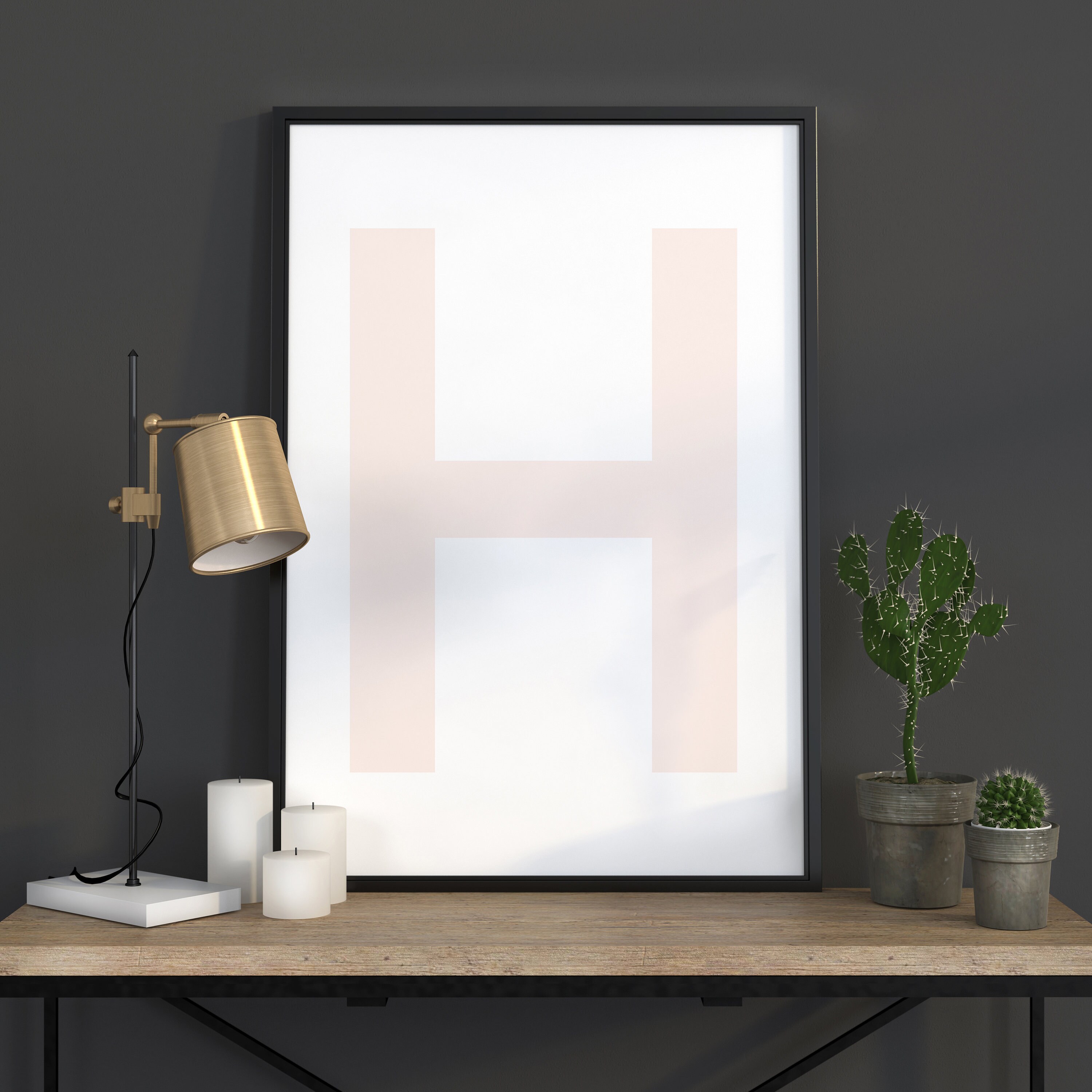 H Letter Poster Blush Pink, Initial Wall Art, Scandinavian Art ...
