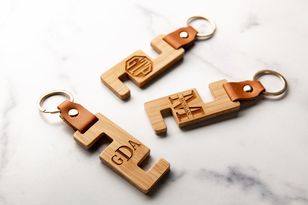 Personalized Wood Phone Stand Keychain - Wedding Party Favor or Gift ...
