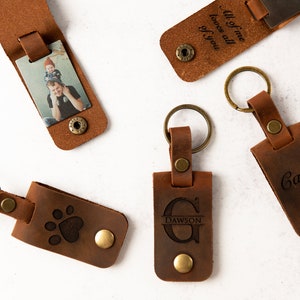 Personalized Wedding Gift - Photo Metal Tag Leather Keychain - Etsy