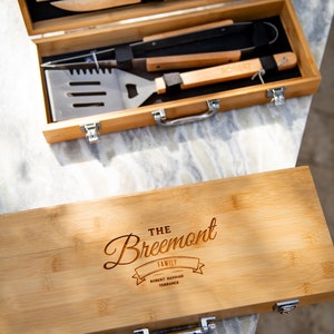 Personalized Complete BBQ Grill Tool Kit Set With Wood Case - Custom ...