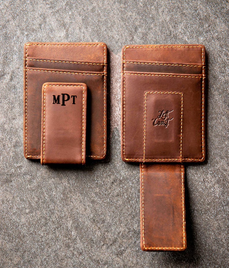 Personalized Leather Magnetic Money Clip the Sanibel by Left Coast ...