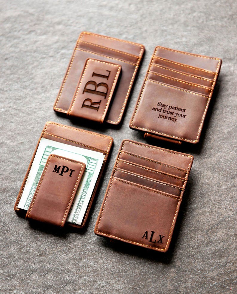 Personalized Leather Magnetic Money Clip the Sanibel by Left Coast ...
