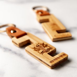 Personalized Wood Phone Stand Keychain - Wedding Party Favor or Gift ...
