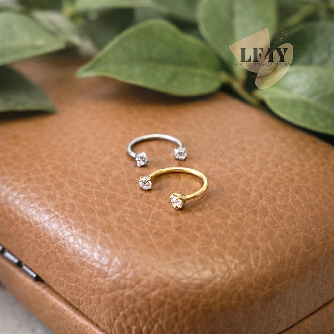 Thin Push in 20G Horseshoe Nose Hoop Ring With CZ – Tragus, Helix, Rook ...