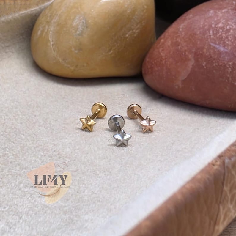 Tiny 3D Star Stainless Steel Threadless Labret Stud: 20G Threadless ...