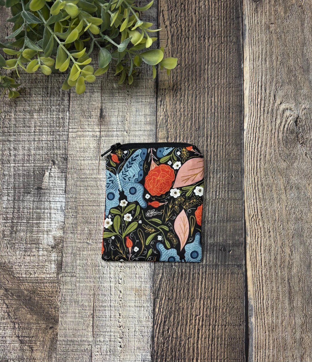 Cornflower Blue Butterflies & Rust Floral Coin Pouch - Etsy