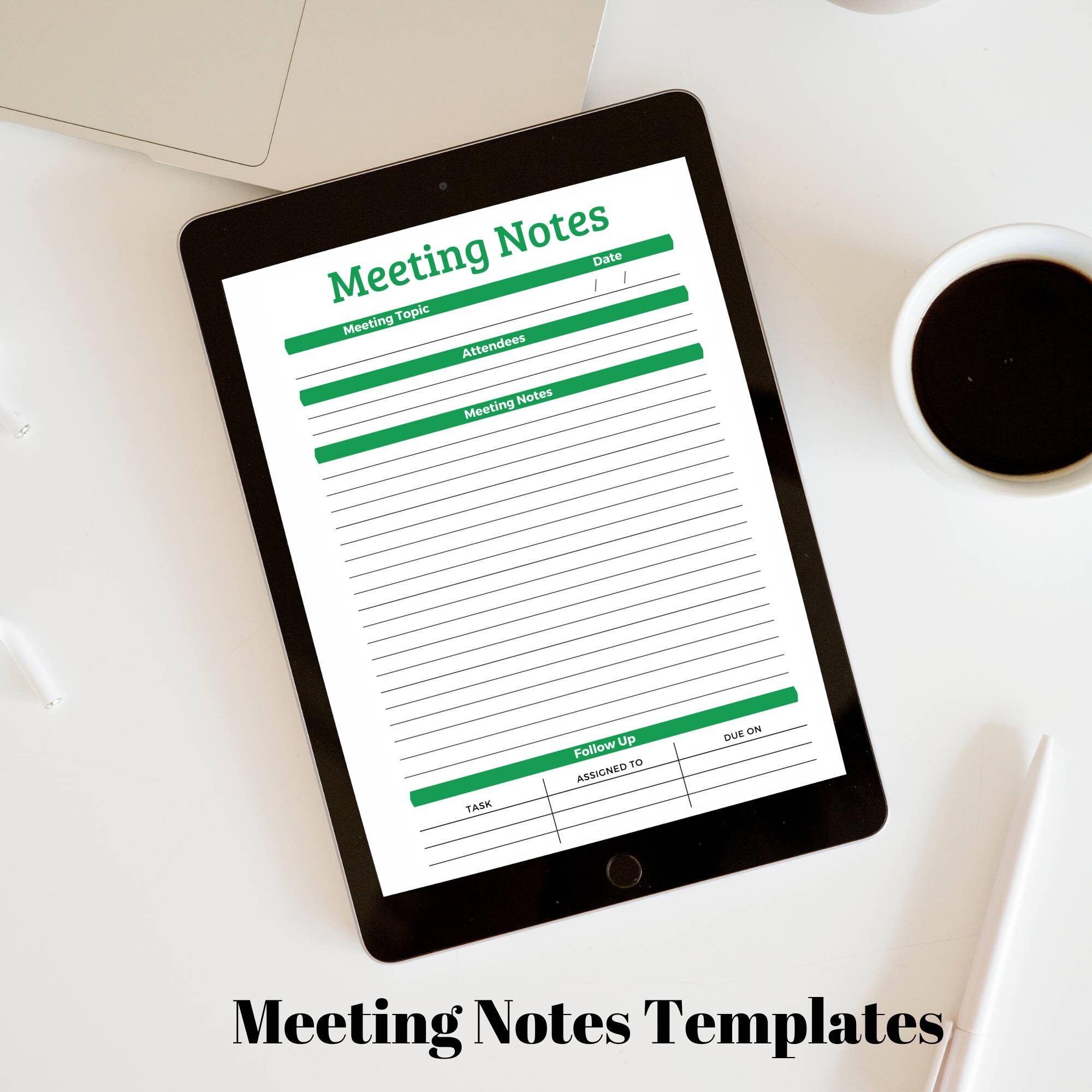 Meeting Notes Templates, Business Meeting Digital Template, Work ...