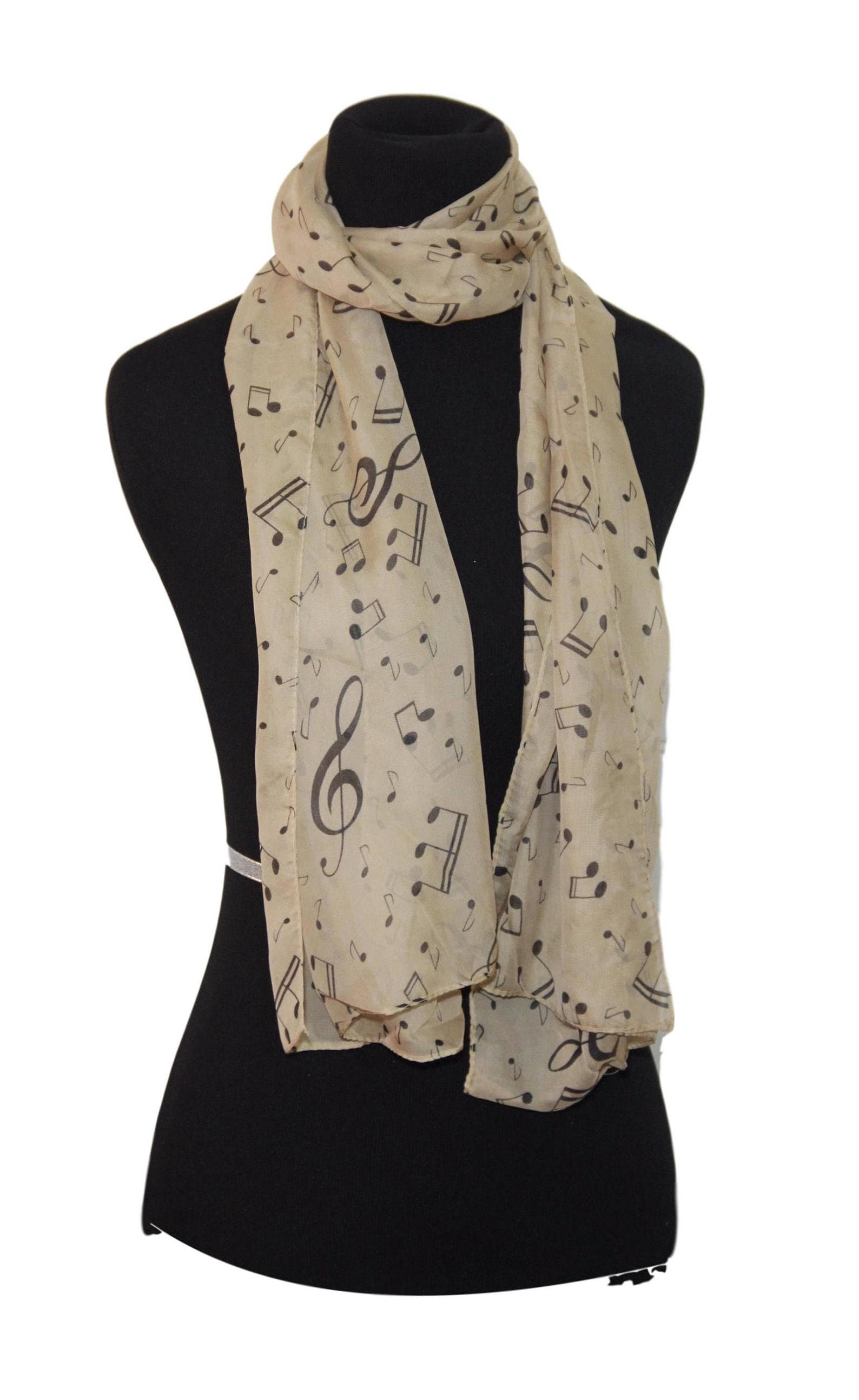 Musical Notes Silk Blend Scarf – Lightweight Artistic Shawl – Ideal ...
