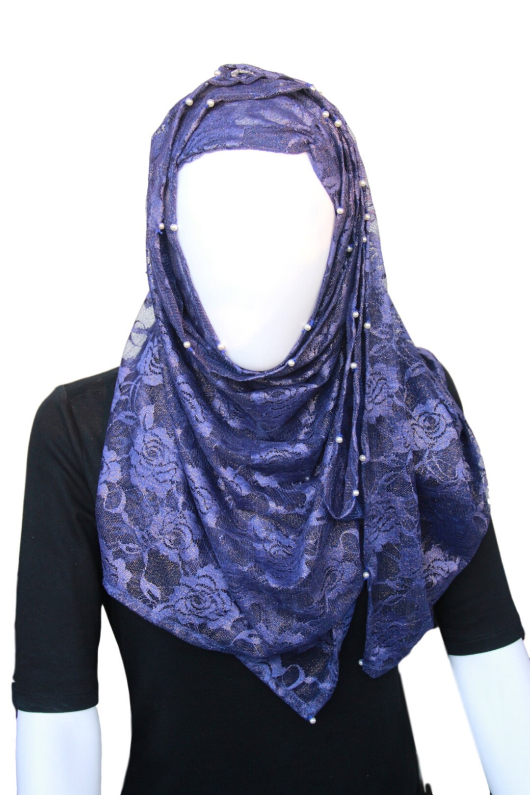 Rose Pattern Net Hijab With Under Cap: Ready to Wear Scarf - Etsy