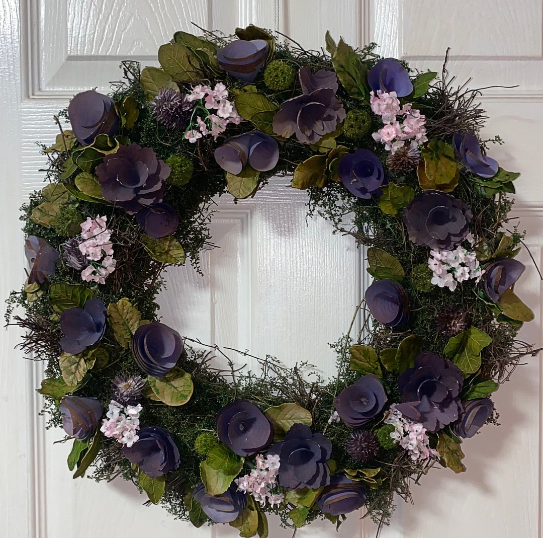 Lilac Floral Wood Shaved Chips Wreath - Etsy