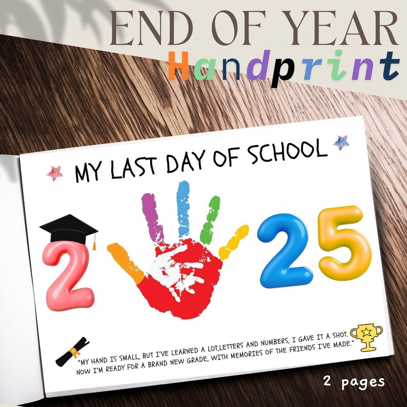 End of Year Graduation Summer Handprint Art Craft Activity Keepsake ...