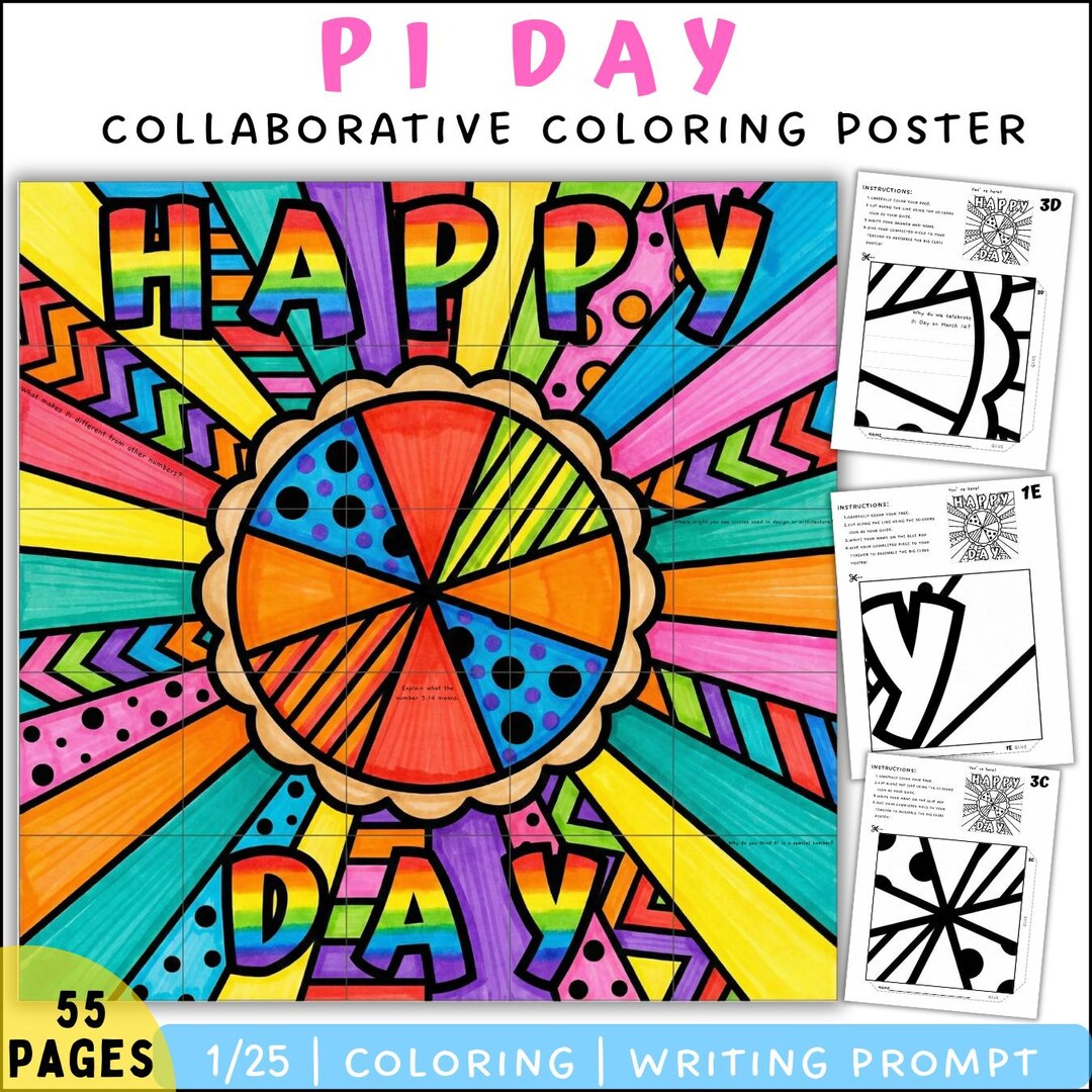 Pi Day Collaborative Coloring Poster – Math Bulletin Board Activity (K ...