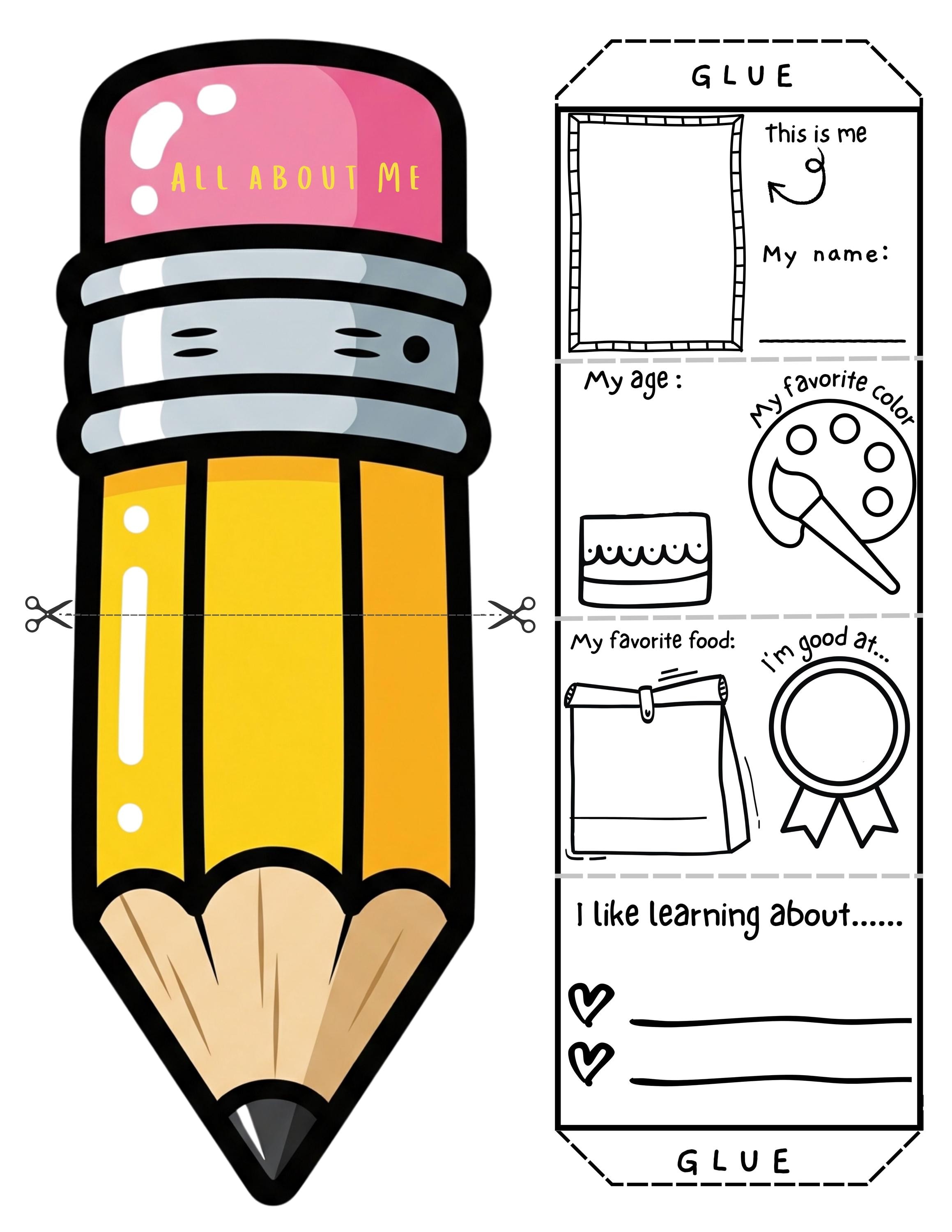 All About Me Pencil & Crayon Foldable Craft | Back to School Activity ...