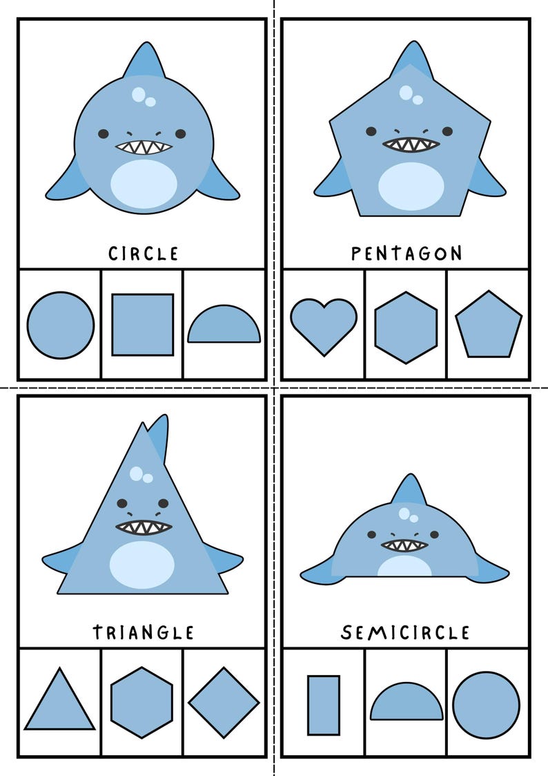 Shark 2D Shape Matching Clip Cards | Preschool & Kindergarten Math ...