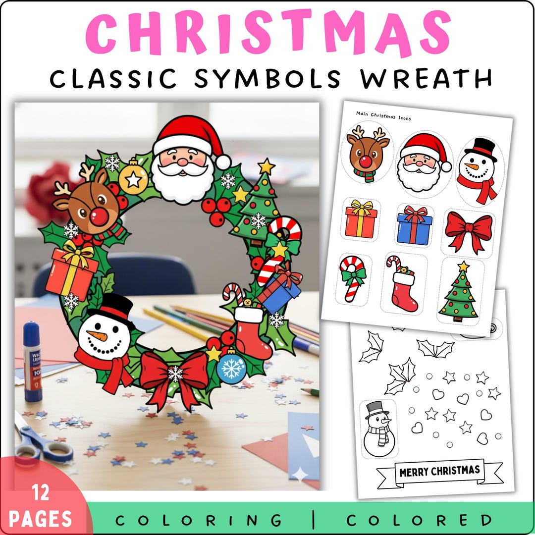Classic Christmas Symbols Wreath Craft for Kids | Christmas Cut and ...