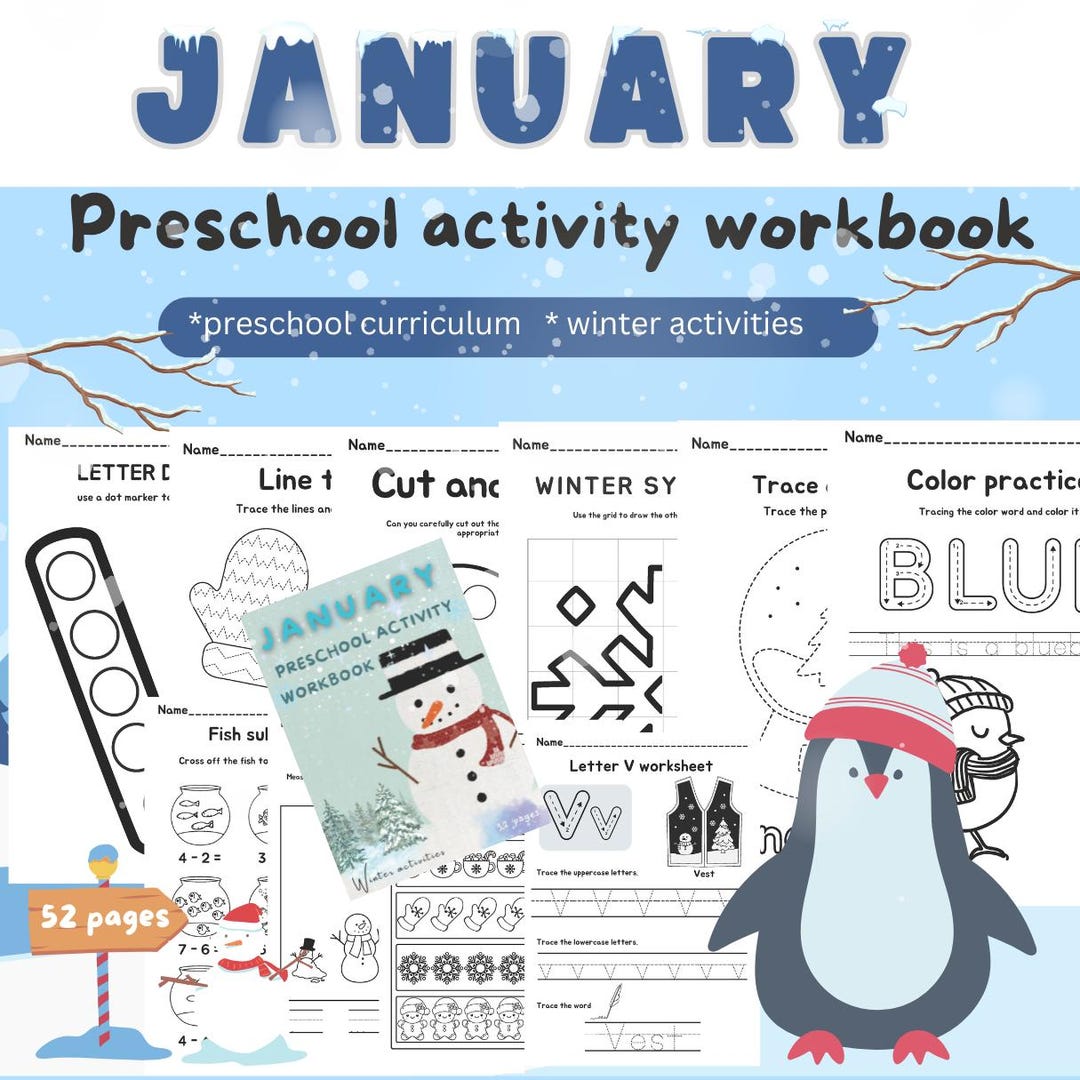 January Preschool Workbook -busy Book-curriculum, Winter Activities ...