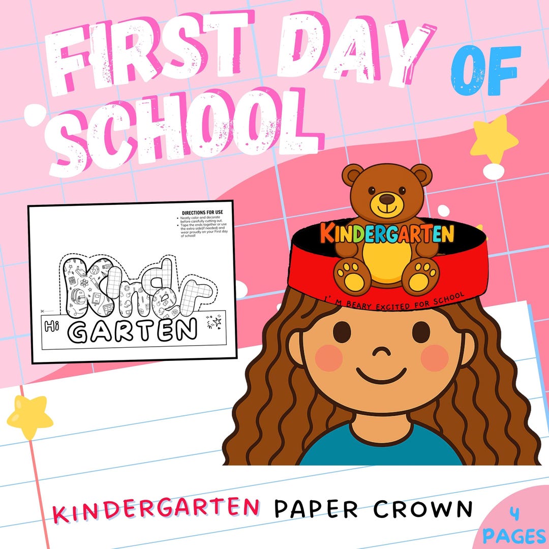 First Day of School Crown, Kindergarten Hat Craft + Writing Prompt Back ...