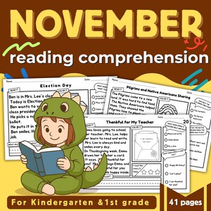 November Reading Comprehension Worksheet - Etsy