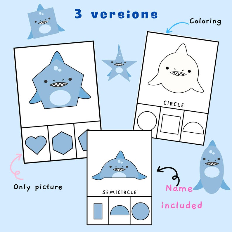 Shark 2D Shape Matching Clip Cards | Preschool & Kindergarten Math ...