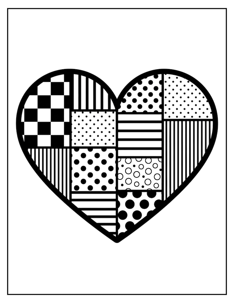 Pop Art Valentine Hearts Coloring Pages | Patterned Heart Art Activity ...