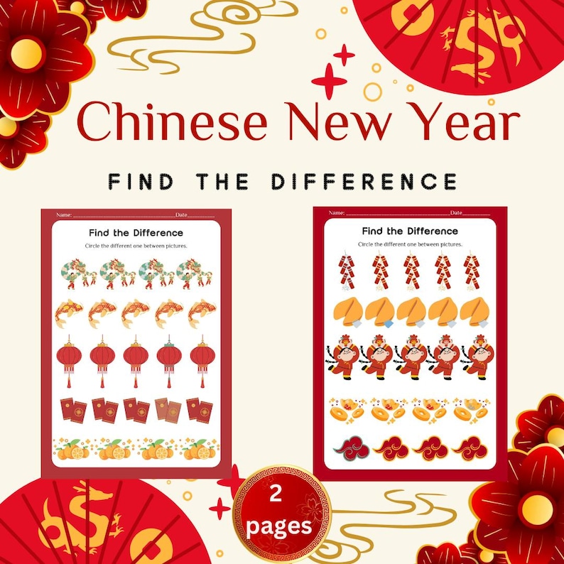Chinese New Year Find the Difference Worksheets | Lunar New Year ...