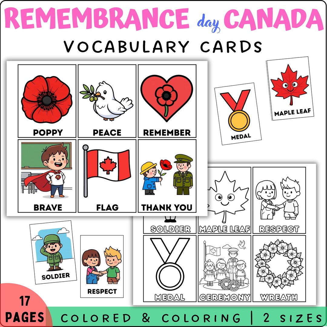 Remembrance Day Canada Vocabulary Cards | Classroom Literacy (digital ...