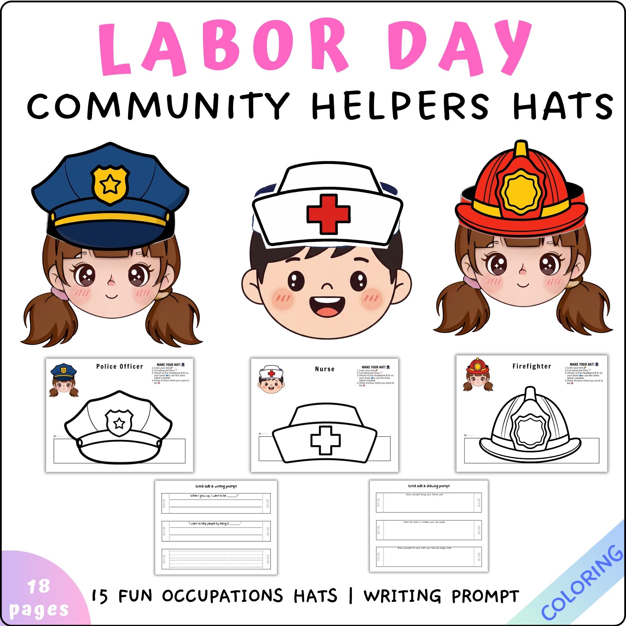 Community Helpers Hats: Career Day Coloring Craft (printable Kids ...