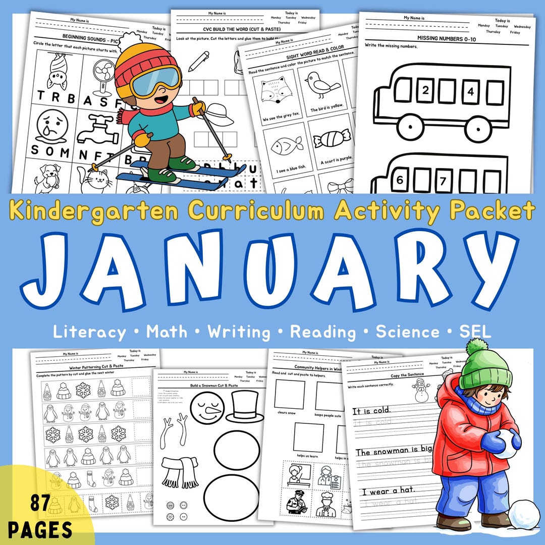 Kindergarten January Activity Packet | Winter Curriculum Workbook ...