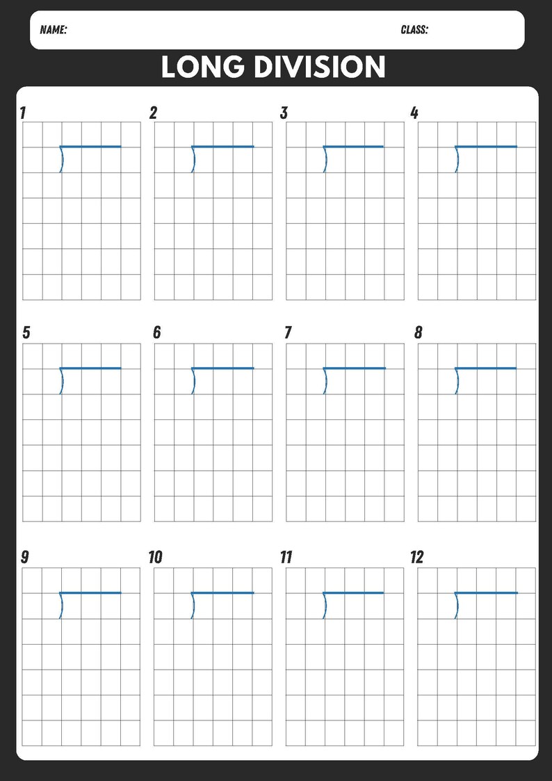 Long Division Worksheet: 3-digit by 2-digit, Graph Paper (digital ...