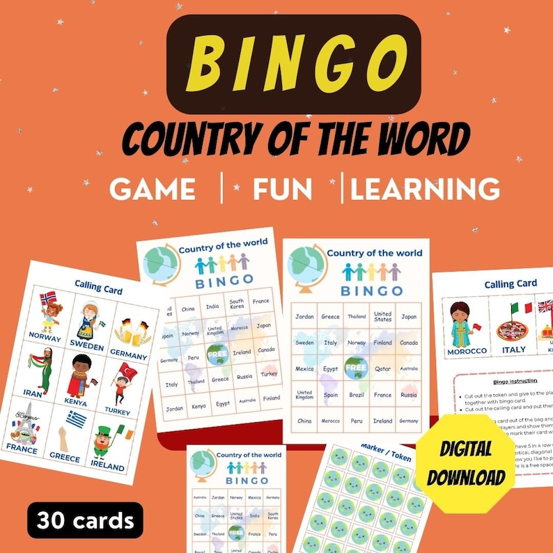 Country of the World Bingo, Printable Country Bingo, Learn About ...