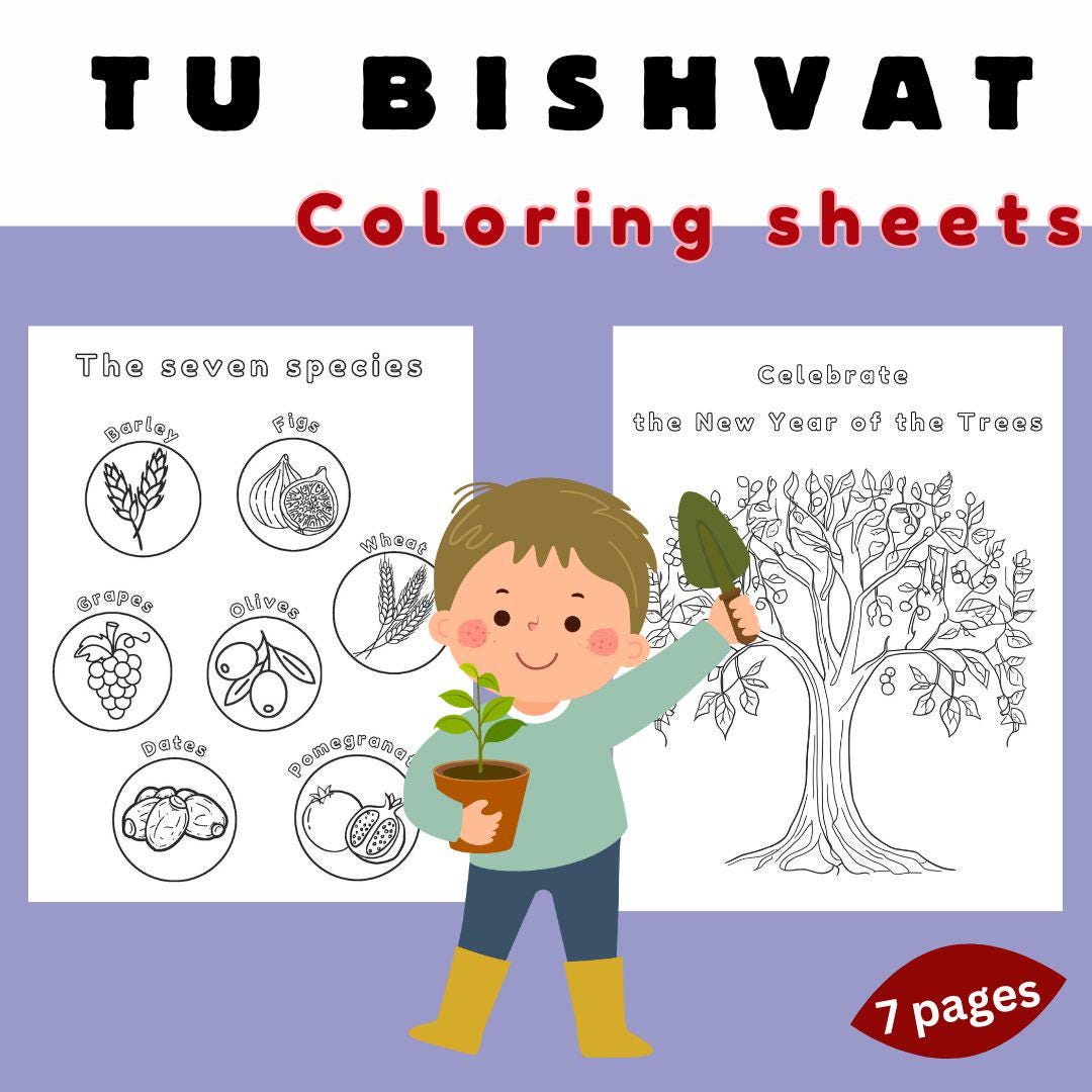 Tu Bishvat Coloring Pages, Printable Jewish Holiday Craft Activities ...