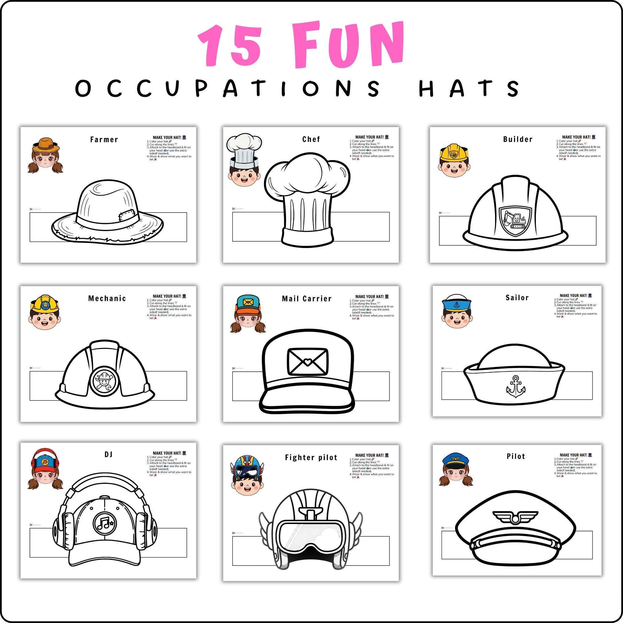 Community Helpers Hats: Career Day Coloring Craft (printable Kids ...