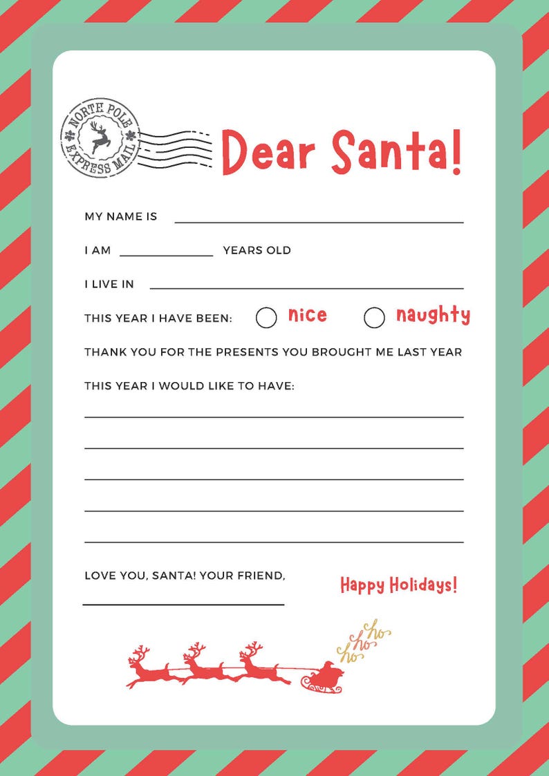 Letter to Santa Fun Pack: Christmas Activity Template (PDF) - Etsy