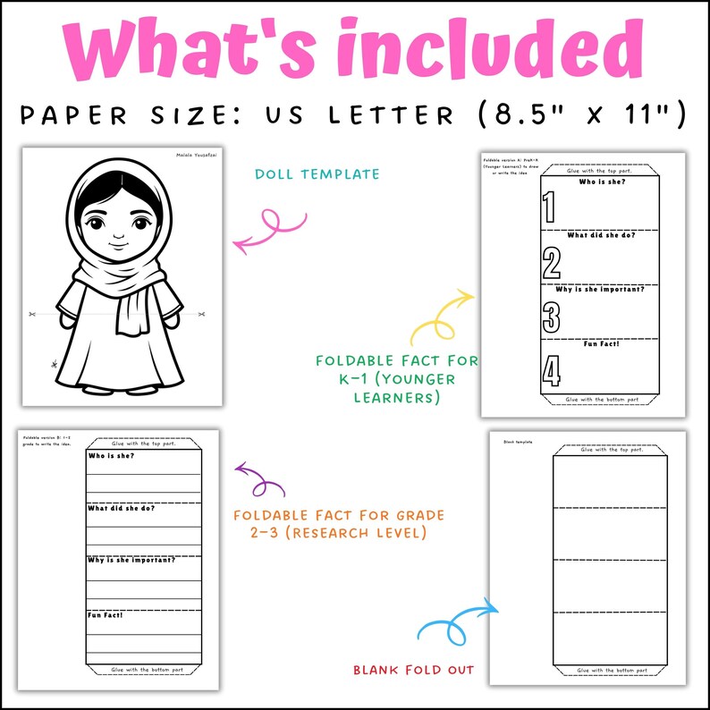 Women’s History Month Malala Yousafzai Fold-out Doll Craft Activity | K ...