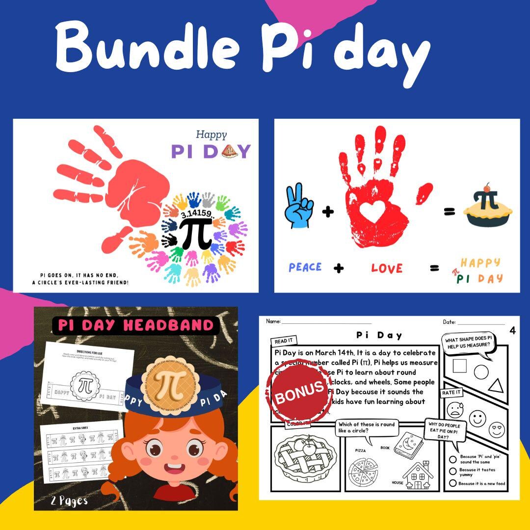Bundle: Pi Day Handprint Art & Headband Craft Activities, Reading ...