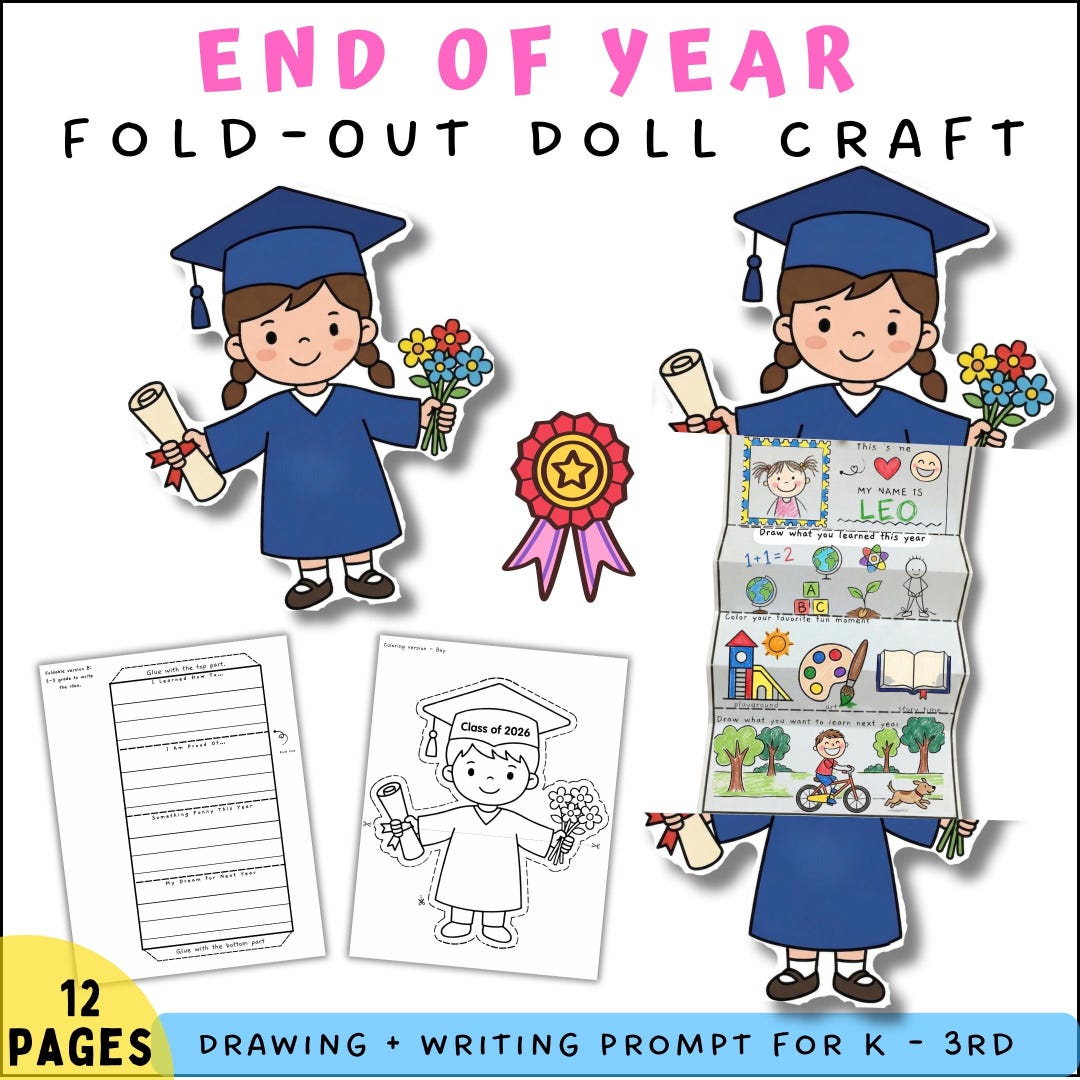 End of Year Craft | Graduation Fold-out Doll Craft | Memory Writing ...