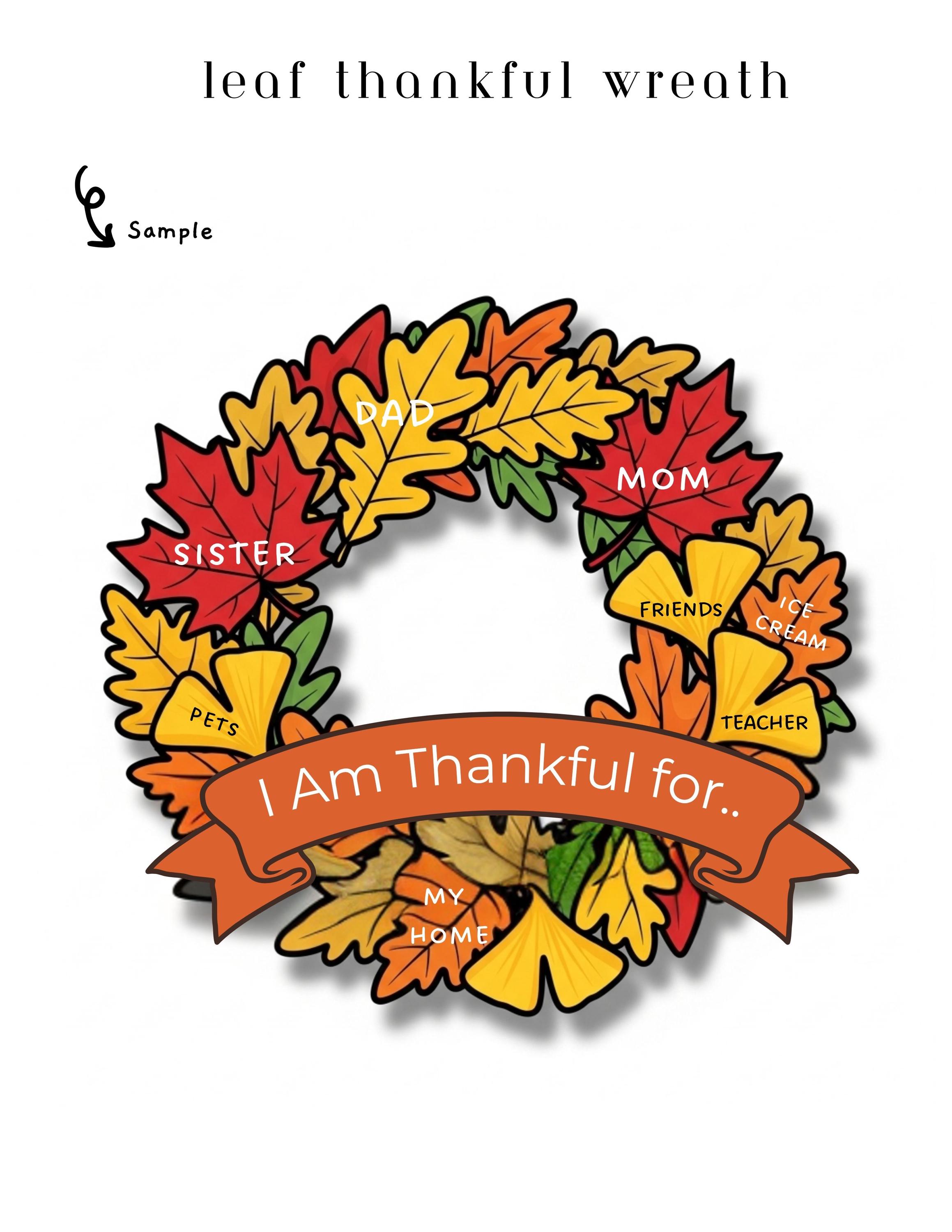 Editable: Leaf Thankful Wreath Craft – Thanksgiving Gratitude Activity ...
