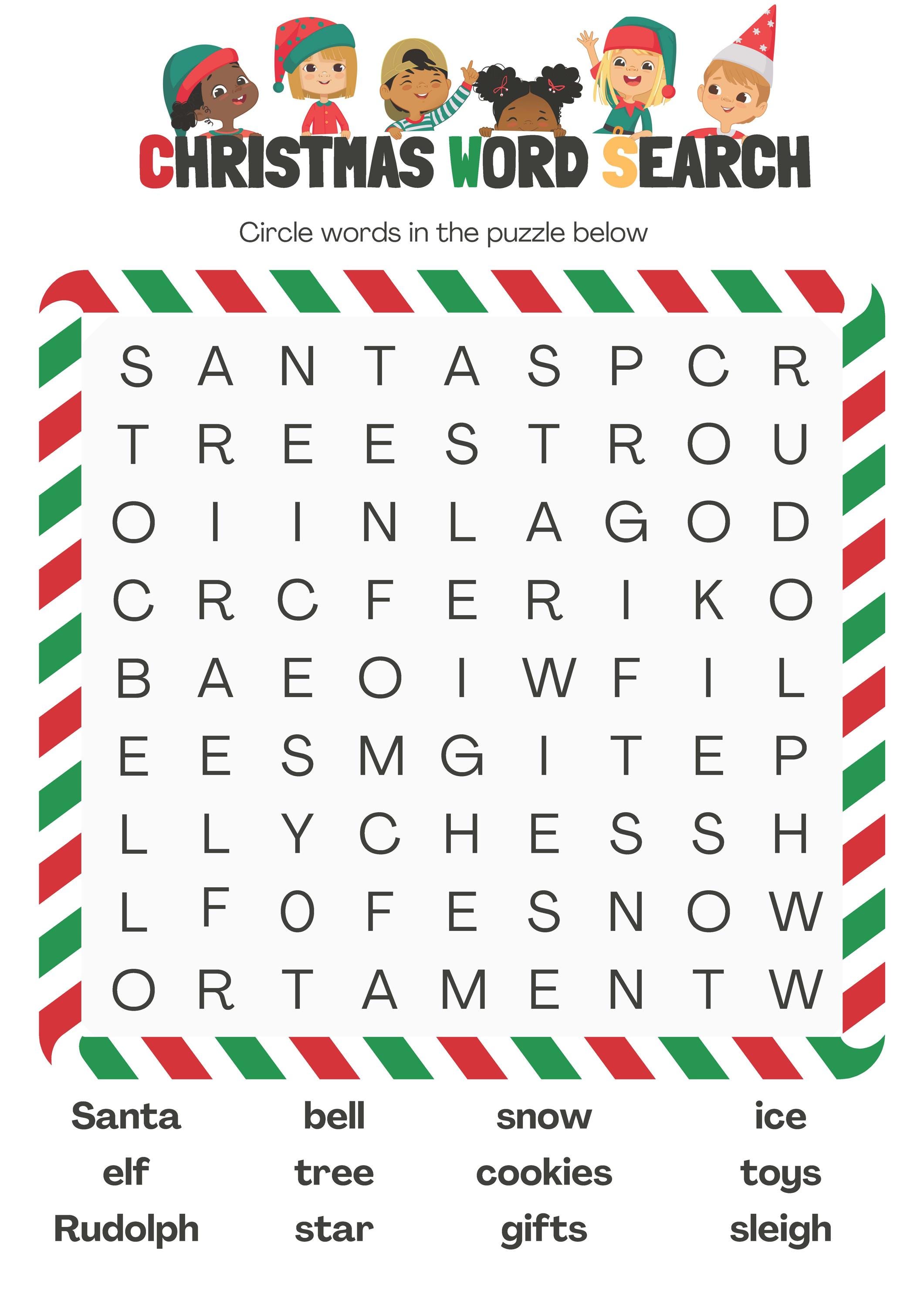 Christmas Word Search, Preschool Xmas Game Activity, Christmas Word ...