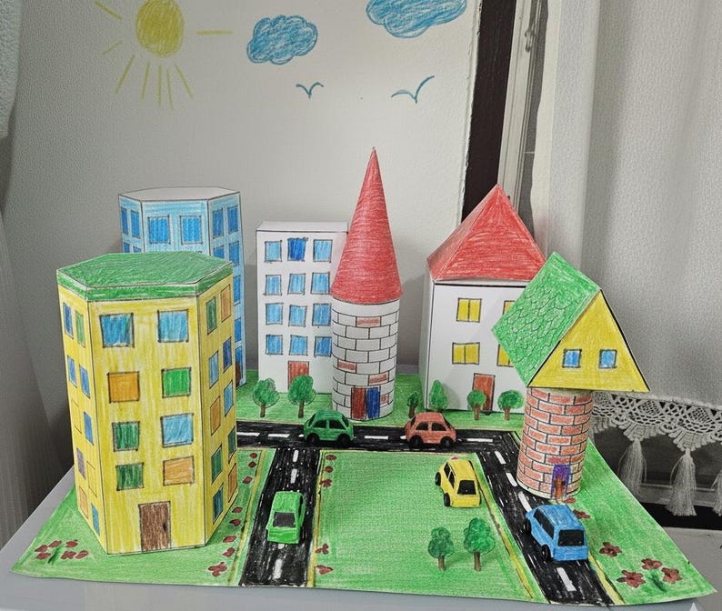 3D Shape City Model Craft: Geometry STEM Activity (instant Download) - Etsy