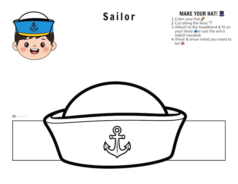 Community Helpers Hats: Career Day Coloring Craft (printable Kids ...