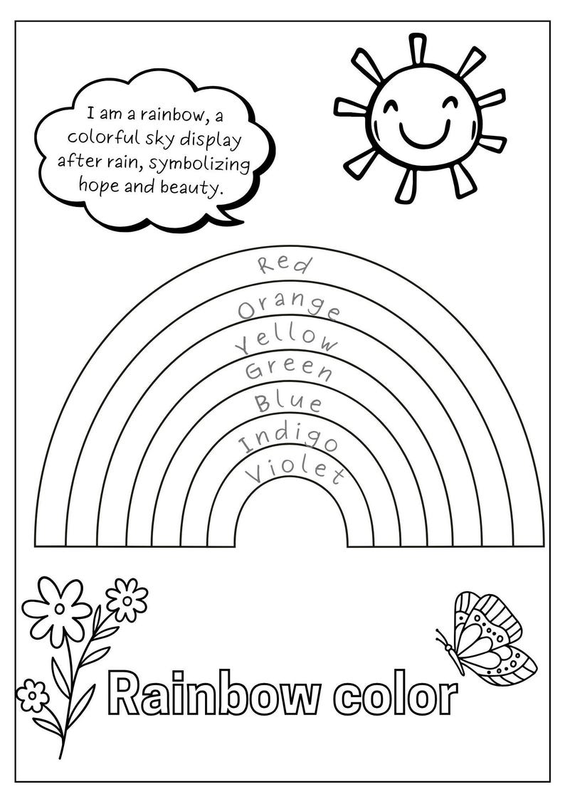 Rainbow and Unicorns Coloring Page - Colors Practice Rainbow -printable ...